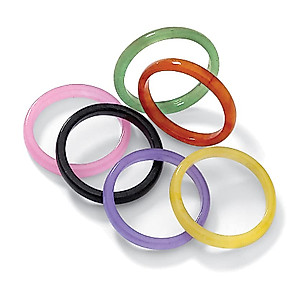 PalmBeach Sterling Silver Multicolor Jade 8 Piece Interchangeable Ring Set Sizes 5-10 Size 8