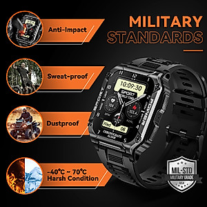 Military Smart Watches for Men (Call Receive/Dial) 1.95" HD Large Screen, Outdoor Tactical Rugged Smart Watch, Sport Fitness Tracker Watch with Compass Heart Rate Monitor Compatible with iOS & Android