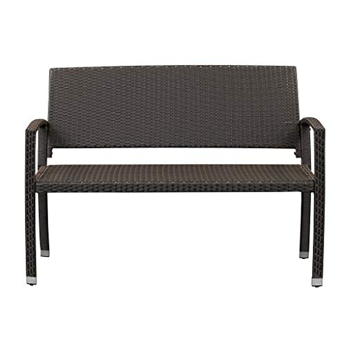 Patio Sense 63363 Miles Patio PU Wicker Steel Frame All Weather Bench Attractive Woven Design Easy Assembly Lightweight Year Round Accent Patio Porch Lawn Garden Setting - Mocha
