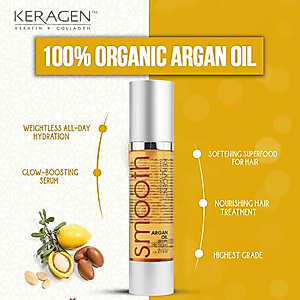 KERAGEN - Nourishing Hair Serum for Dry Damaged Hair - Argan Oil for Hair Treatment - Brilliant Shine, Heat Protection with Paraben, Phthalate and Sulfate Free Formula (1.7 Oz)