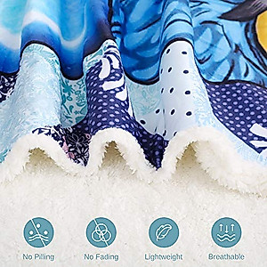 YunTu Owl Blanket Owl Gifts for Owl Lovers Women Owl Gifts for Girls Super Soft Sherpa Owl Throw Blankets 50x60 (Blue)