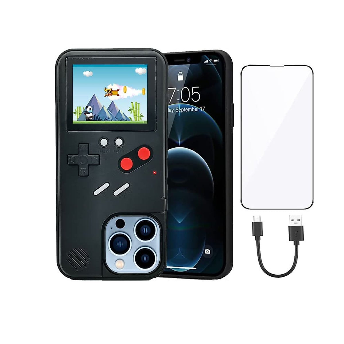 KJArrow Handheld Game Console Case for iPhone 12, Retro Gameboy Case for iPhone 12, Video Gaming Case with Color Display and 36 Small Games, Playable Game Case for iPhone 12 Black