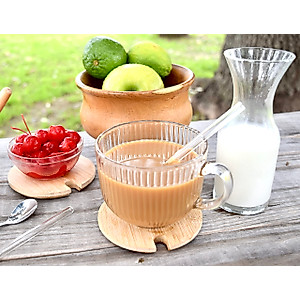 KC 2pc Glass Coffee Vintage Mug Set With Bamboo Lid And Glass Straw - 15oz Jumbo Glass Cup With Stainless Steel + Bamboo Spoon And Glass Straw - Glass Snack Bowl With Spoon