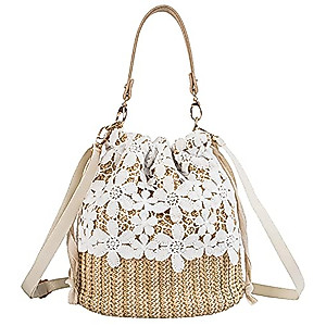 Straw Bags for Women Hand-woven Bucket Straw Bag Small Straw Tote Summer Beach bag