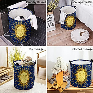 Oxford Fabric Storage Bin Star Go Around Hippie Sun Krisyeol Waterproof Collapsible Laundry Basket Dirty Clothes Hamper with Handles Storage Baskets Organizer 17x13.8