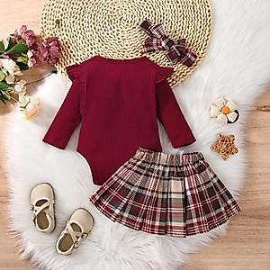 Mubineo Baby Girl Christmas Clothes Plaid Outfits Long Sleeve Romper Overall Skirt Dress Cute Newborn Outfit (Td Wine Red Plaid, 12-18 Months)