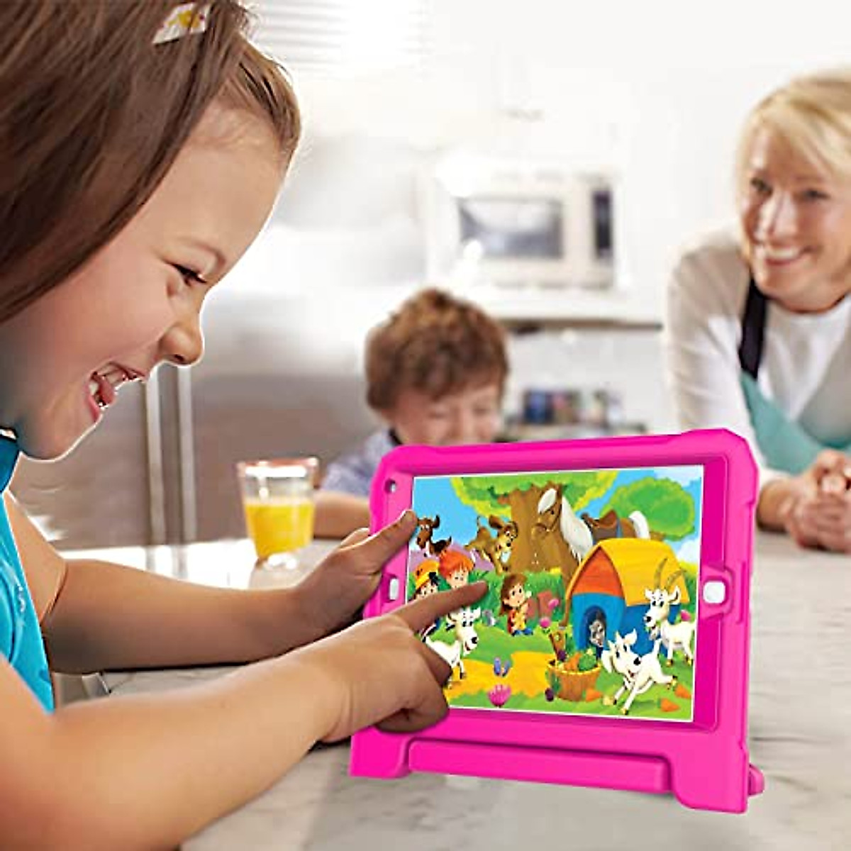 MOXOTEK Kids Case for iPad 5th/6th Generation & iPad Air 1/2 & Pro 9.7, iPad 9.7" Case with Screen Protector, Shockproof Protective Cover for iPad 9.7 inch 6/5 Generation 2018/2017, Pink