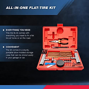 TOOLUXE 50003L Universal Heavy Duty Tire Repair Kit | 57 Piece Value Pack | Fix Punctures and Plug Flats | Ideal for Cars, Trucks, Motorcycle, ATV, Jeeps, Off Road Vehicles, RV, Tractors …