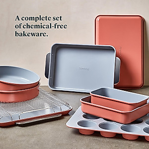 Caraway Nonstick Ceramic Bakeware Set (11 Pieces) - Baking Sheets, Assorted Baking Pans, Cooling Rack, & Storage - Aluminized Steel Body - Non Toxic, PTFE & PFOA Free - Perracotta