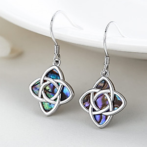 Twoowl Abalone Celtic Witch Knot Earrings 925 Sterling Silver Celtic Dangle Drop Earrings Celtic Jewelry Irish Gift for Women Girlfriends Mom Wife