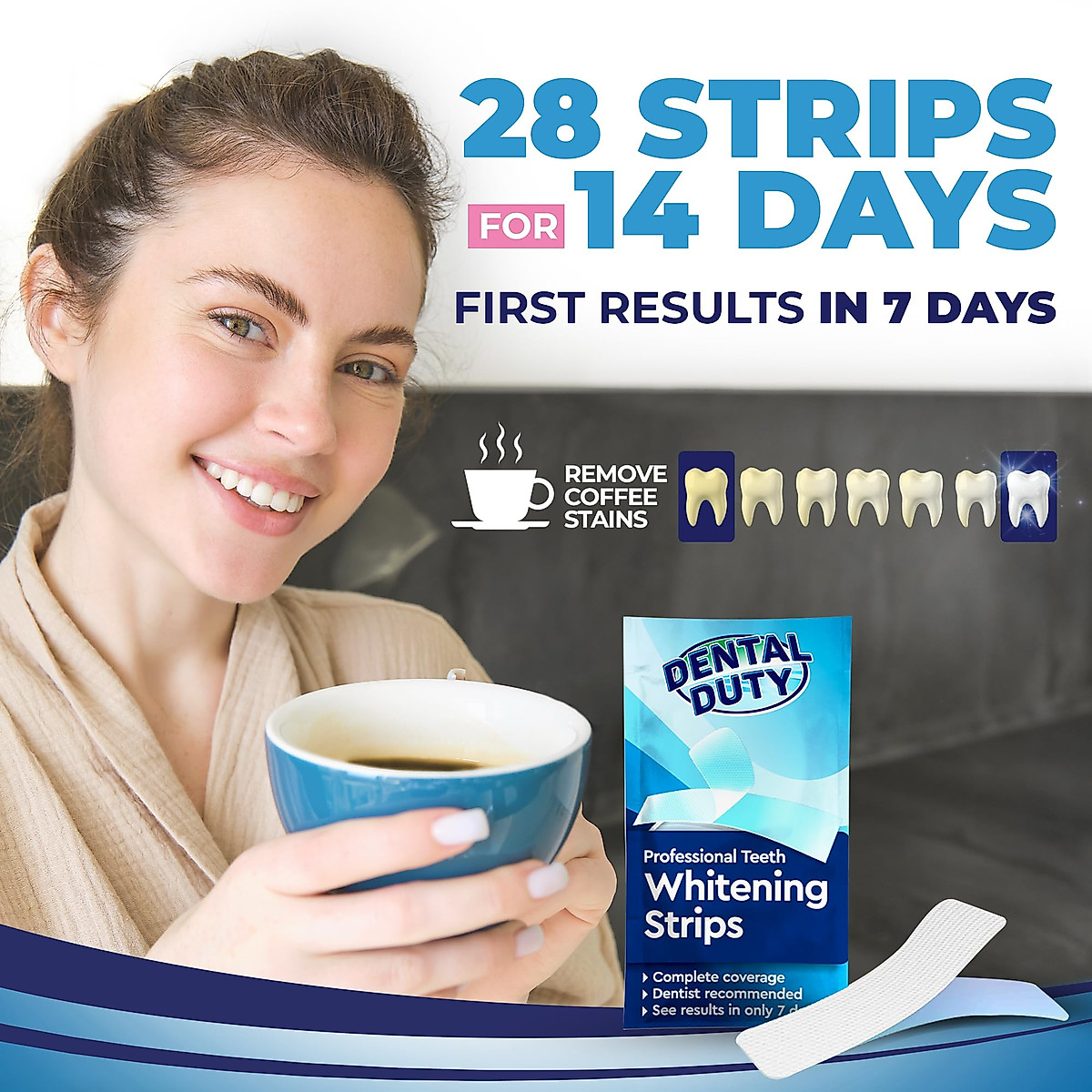Dental Duty Teeth Whitening Strips – 28pcs Vegan White Strips for Teeth Whitening – Enamel-Safe Teeth Whitener – Removes Coffee & Tea Stains – Non-Toxic, Sensitivity-Free Teeth Whitening Kit.