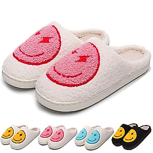 vkxqtep Lightning Bolt Smile Happy Face Slippers for Women Men Retro Soft Plush Comfy Warm Fuzzy Slippers Cozy House Slippers