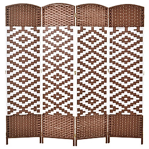 HOMCOM 6ft 4-Panel Diamond Weave Folding Room Divider with Freestanding Folding Screen & Stylish Wicker Material