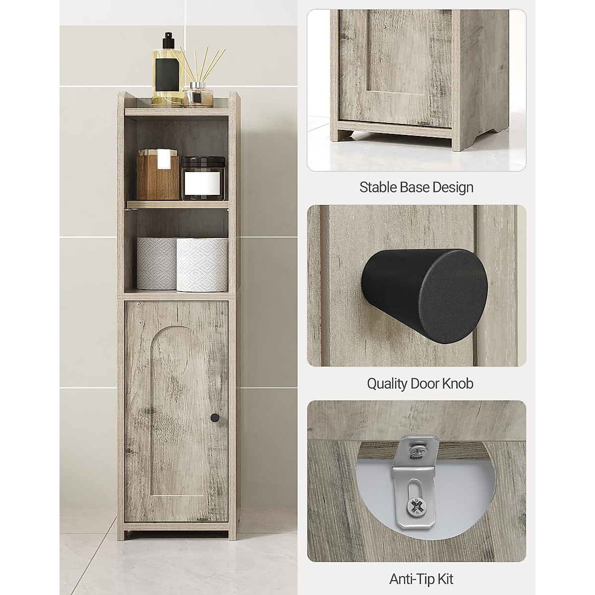 Hzuaneri Bathroom Storage Cabinet, Corner Floor Cabinet with Doors and Adjustable Shelf, Narrow Toilet Paper Cabinet, Bathroom Organizer for Small Spaces, Greige BC19705X