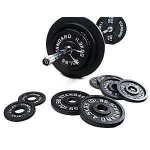 Signature Fitness Cast Iron Olympic Weight Including 7FT Olympic Barbell, 300-Pound Set, Multiple Packages