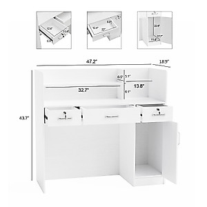 OmySalon Modern Reception Desk, Front Desk Counter with Lockable Drawers and Moveable Shelves, Receptionist Desk Retail Checkout, for Lobby Beauty Salon Office, White (47.2”W x 18.9”D x 43.7”H)
