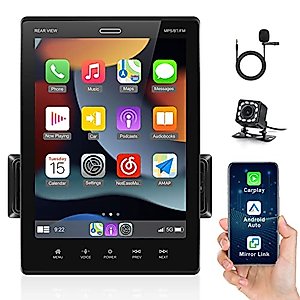 Single Din Car Stereo with Apple Carplay Android Auto,9.5 Inch Capacitive Rotatable Touch Screen Car Radio with Mirror Link,Bluetooth,FM Radio,Car Multimedia Player Support AUX/USB/TF+Backup Camera