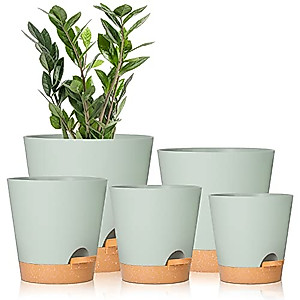 GARDIFE Plant Pots 7/6.5/6/5.5/5 Inch Self Watering Planters with Drainage Hole, Plastic Flower Pots, Nursery Planting Pot for All House Plants, African Violet, Flowers, and Cactus,Green