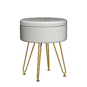 Cpintltr Velvet Storage Ottoman Round Footrest Stool Multifunctional Upholstered Ottoman Modern Accent Vanity Stools Tray Top Coffee Table Suitable for Living Room Bedroom Entryway Cream