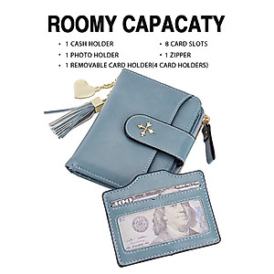 ZLONUBEY Wallet for Women Genuine Leather RFID Blocking Small Women Wallets Bifold Card Case with Zipper Pocket(Blue)