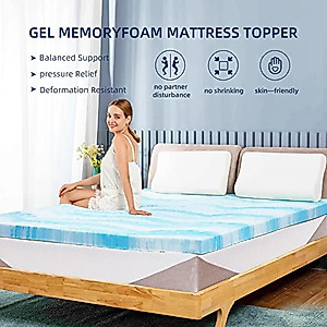 Opoiar 2 Inch Cooling Gel Memory Foam Mattress Topper in a Box, Medium Firm Mattress Topper for Pressure Relief & Temperature Regulation,CertiPUR-US Certified, Blue&White (Twin)