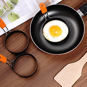 choyaxo 4 Pack Nonstick Egg Rings Stainless Steel Fried Egg Ring Griddle with Silicone Handle Professional Egg Patty Maker for Breakfast Burger Sandwich (orange)