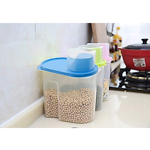 Saim Cereal Container with Pour Spout and Measuring Cup Plastic Clear Food Saver Airtight Watertight Cereal Keeper Food Storage Containers for Rice Grain Cereal Oatmeal Sugar Nuts Beans, 1.9L, 2Pcs