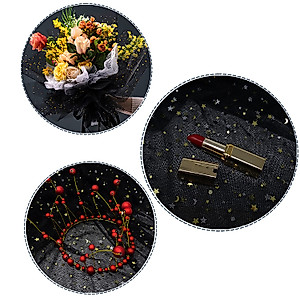 Honbay 5.5x1.7Yards Glitter Star Moon Sequin Tulle Net Yarn for Background Decoration or DIY Crafts Making (White) (Black)