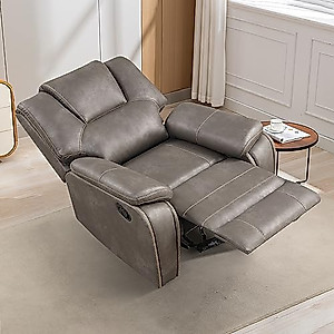 ANJ Manual Recliner Chair with Padded Headrest and Armrest, Overstuffed Reclining Chairs Comfy Faux Leather Recliners Single Sofa for Living Room