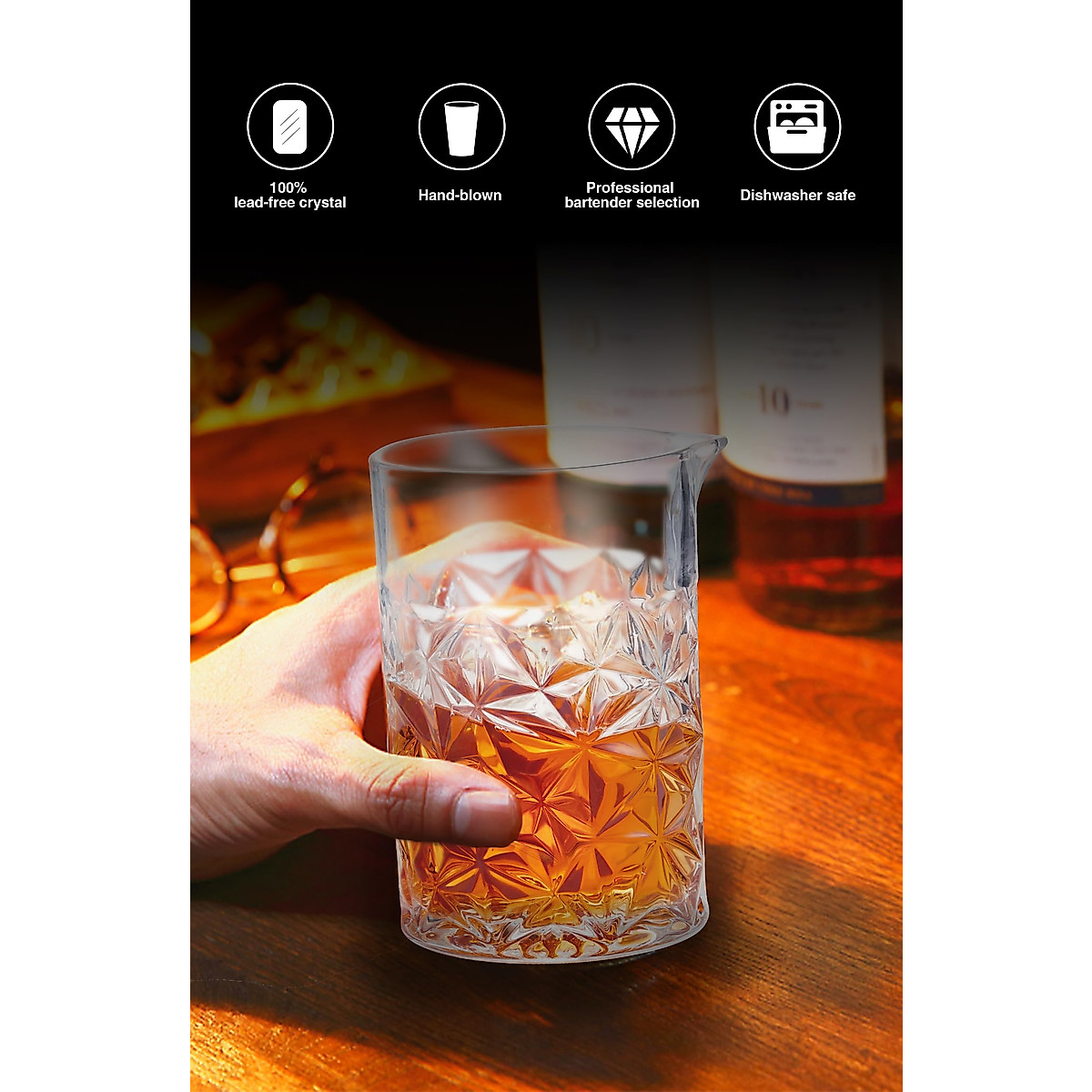 KITESSENSU Cocktail Mmixing Glass 24oz 710ml - Crystal Bartender Accessories Glass Beaker to Mix & Stir Cocktails - Thick and Sturdy Bottom - Premium Seamless Design