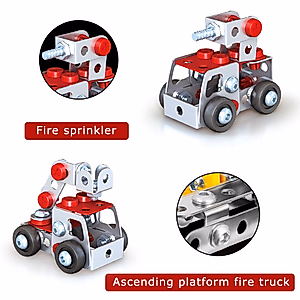 IRON COMMANDER Mini Erector Sets Metal Building Blocks Learning Set - Build Your Own Micro Model Car Kit STEM Toys Kits Erector Sets for Kids 8+ Year Old (Fire Trucks Series)