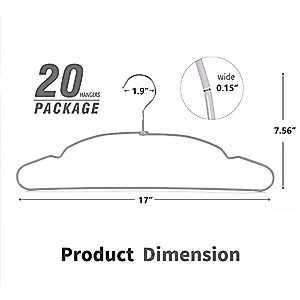 TOPIA HANGER Metal Hangers 20 Pack, Non Slip Clothes Hangers Space Saving, Heavy Duty Rubber Coated Wire Hanger for Coat, Shirt, Dress, Pants-Grey, CT12G