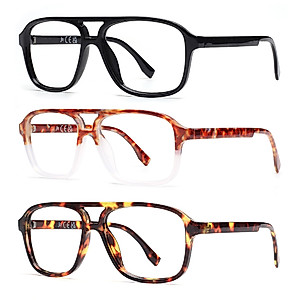JM 3 Pack Oversized Aviator Reading Glasses for Women Men, Retro Square Blue Light Computer Readers +0.0