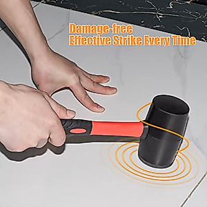 ZUZUAN Fiberglass Handle Rubber Mallet Hammer Set, 8 OZ and 16 OZ, Soft Blow Tasks without Damage, Black with Red, 2 Packs