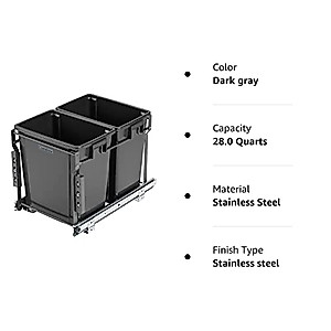 Coralov Pull Out Trash Can Under Cabinet Kitchen 8 Gallon/28 Qt. Dual Trash Bins Suit for Minumum 15 inch Wide Cabinet Slide Out Cabinet Trash Can - Dark Gray