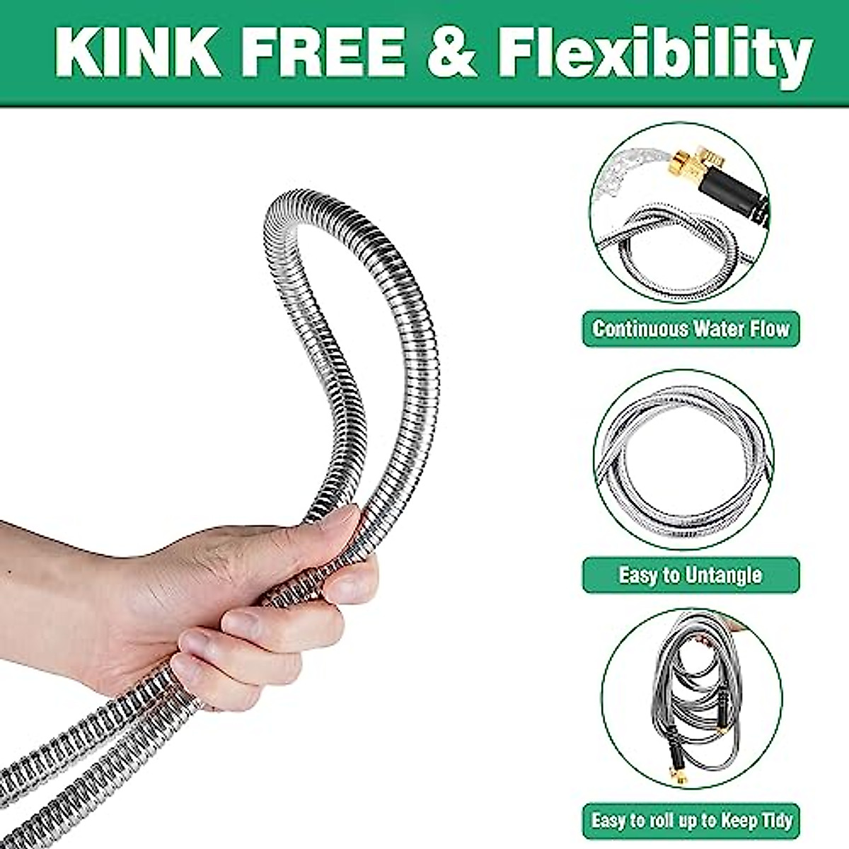 Garden Hose 50 ft Metal - Flexible Garden Hose Stainless Steel Metal Water Hose Heavy Duty Collapsible and No Kink Water Pipe