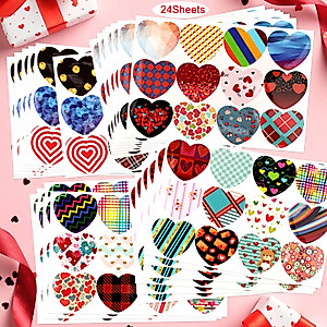 HOWAF Valentine's Day Heart Shape Stickers, Valentine's Day Labels Stickers Sheets, Valentines Day Decorative Stickers for Valentines Party Decorations Supplies, Happy Valentine’s Day Self Adhesive Stickers