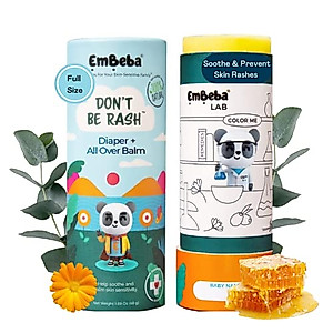 EmBeba Natural Diaper Rash Cream for Baby with Sensitive Skin | Travel Friendly Baby Rash Ointment with Built-in Diaper Balm Stick Roll-On Applicator, All Over Herbal Skin Care, 1 Pack