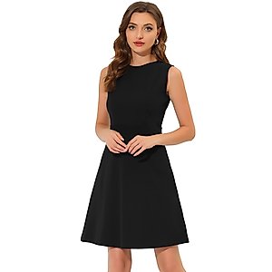 Allegra K Women's Work Dress Round Neck Solid Color Sleeveless A-Line Casual Office Dresses Large Black