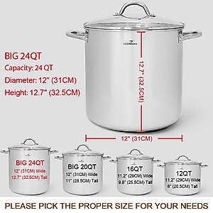 HOMICHEF 24 Quart Large Nickel-Free Stainless Steel Stock Pot With Lid - Polished Heavy Duty Induction Soup Pot