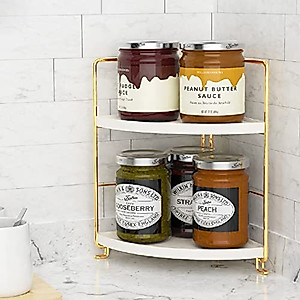 FSyueyun 2-Tier Corner Bathroom Countertop Organizer, Kitchen Spice Rack Makeup Storage Shelf Vanity Bedroom Storage Tray (Gold)