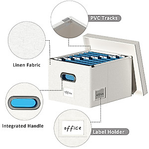 DYWMM File Organizer Collapsible Storage Box for Office File Box with Lids Document Organizer for Office and Home Easy Slide Durable Hanging File Box (Off White)