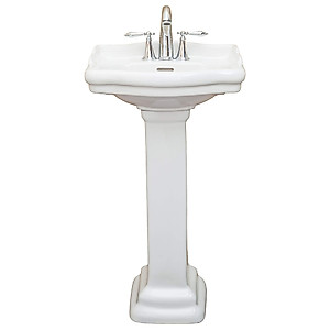 Fine Fixtures, Roosevelt White Pedestal Sink - 18 Inch Vitreous China Ceramic Material (4 Inch Faucet Spread hole)