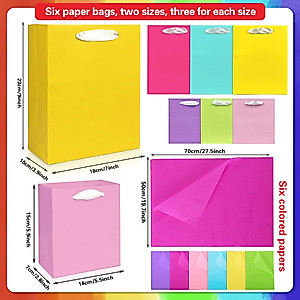 MUMULULU 6 Pack Gift Bags Assorted Sizes Colorful Paper Gift Wrap Bags with Handle and Tissue Paper for Birthday Party Baby Shower Wedding Holiday Presents (3 Small 6", 3 Medium 9")