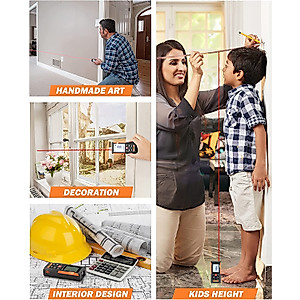 Classic Laser Measure，Digital Laser Measure w/2 Bubble Levels, M/in/Ft/Ft+in Unit Change, Large Backlit LCD, IP54 Shockproof & Waterproof, Live Measuring, Area, Volume, Pythagoras