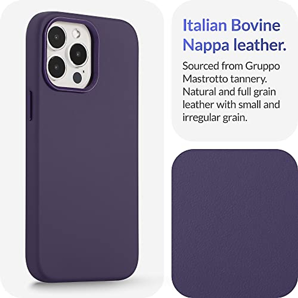 LONLI Classic - (for iPhone 14 Pro Max) - European Nappa Leather Case - Smoothen and Soften Over Time - Compatible with Magsafe - Deep Purple