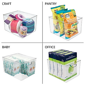 mDesign Large Plastic Storage Organizer Container Bin, Closet Organization for Hallway, Bedroom, Linen, Coat, and Entryway - Holds Clothing, Blankets, and Accessories, Ligne Collection, Clear