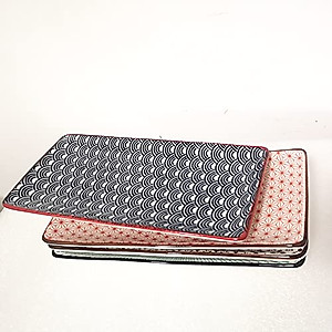 FYUEROPA Porcelain Sushi Plates, Rectangular Platters Serving Trays Set, Set of 4