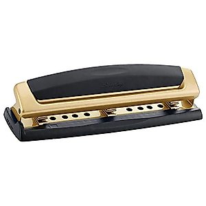 Swingline Desktop Hole Punch, Hole Puncher, Precision Pro, Adjustable, 2-3 Holes, 10 Sheet Punch Capacity, Black/Gold (74086)