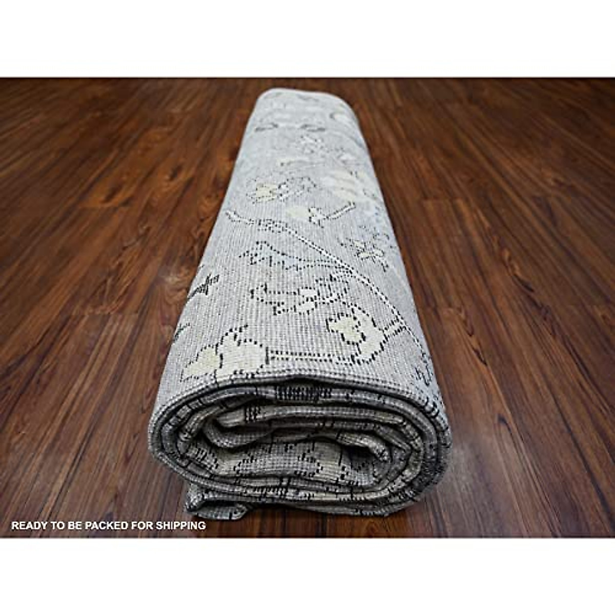 Shahbanu Rugs Silver Gray Afghan Angora Oushak with All Over Pattern Natural Dyes Soft Wool Hand Knotted Oriental Rug (8'1"x10'10")